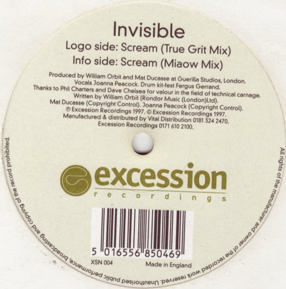 Buy Invisible (2) : Scream (12") Out Of Joint Records